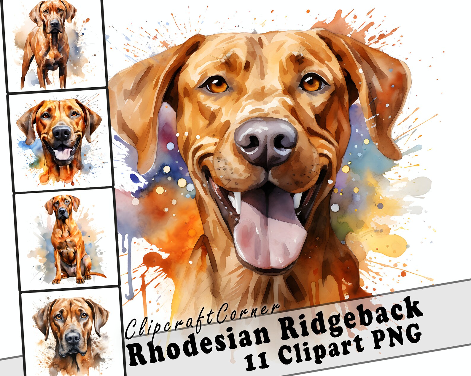11 Rhodesian Ridgeback Clipart PNG Bundle | Watercolor Dog Clipart PNG ...