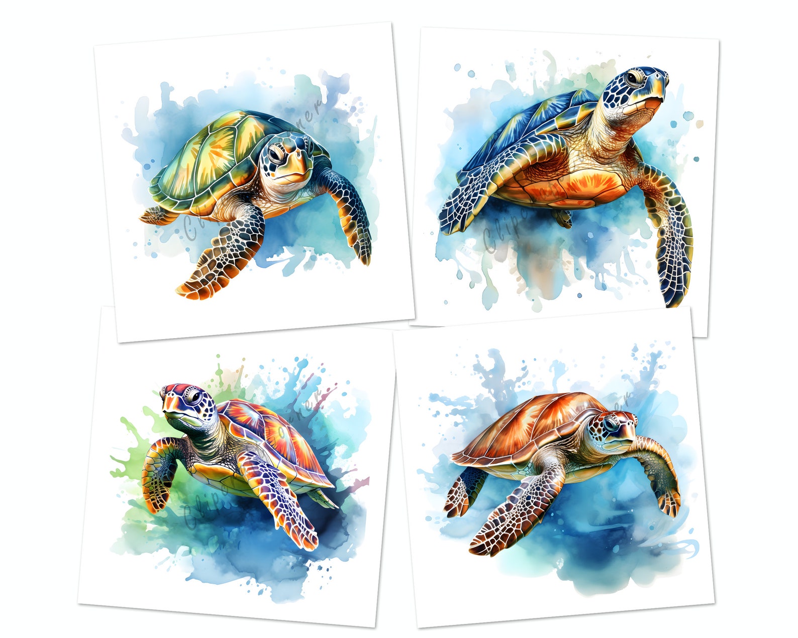 12 Sea Turtle Clipart PNG Bundle | Watercolor Sea Animals Clipart PNG ...