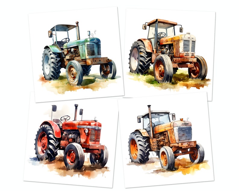 12 Farm Tractors Clipart PNG Bundle | Watercolor Tractor Clipart PNG ...