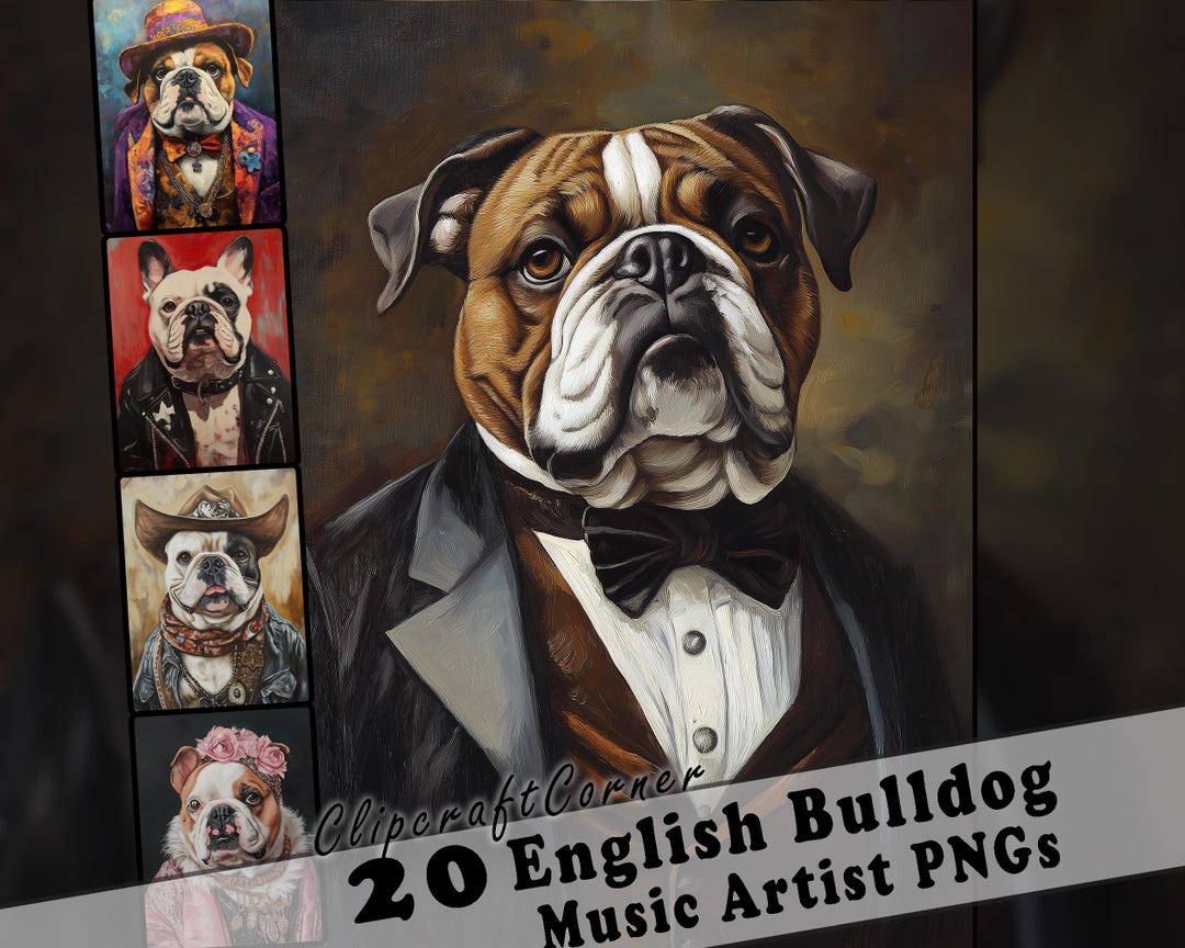 20 English Bulldog Clipart Images | Bulldog Dog Portraits as Music ...