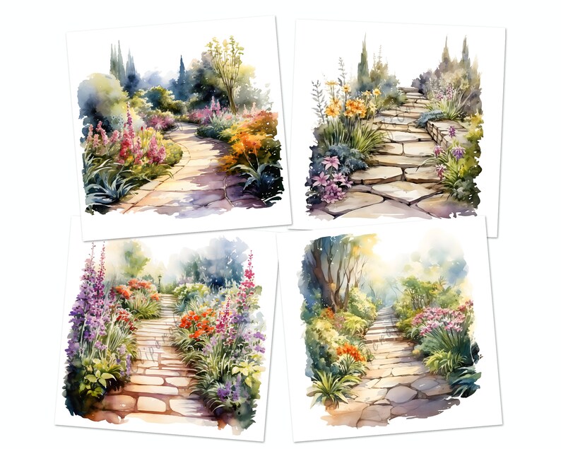 12 Garden Pathway Clipart PNG Bundle | Watercolor Pathway Clipart PNG ...