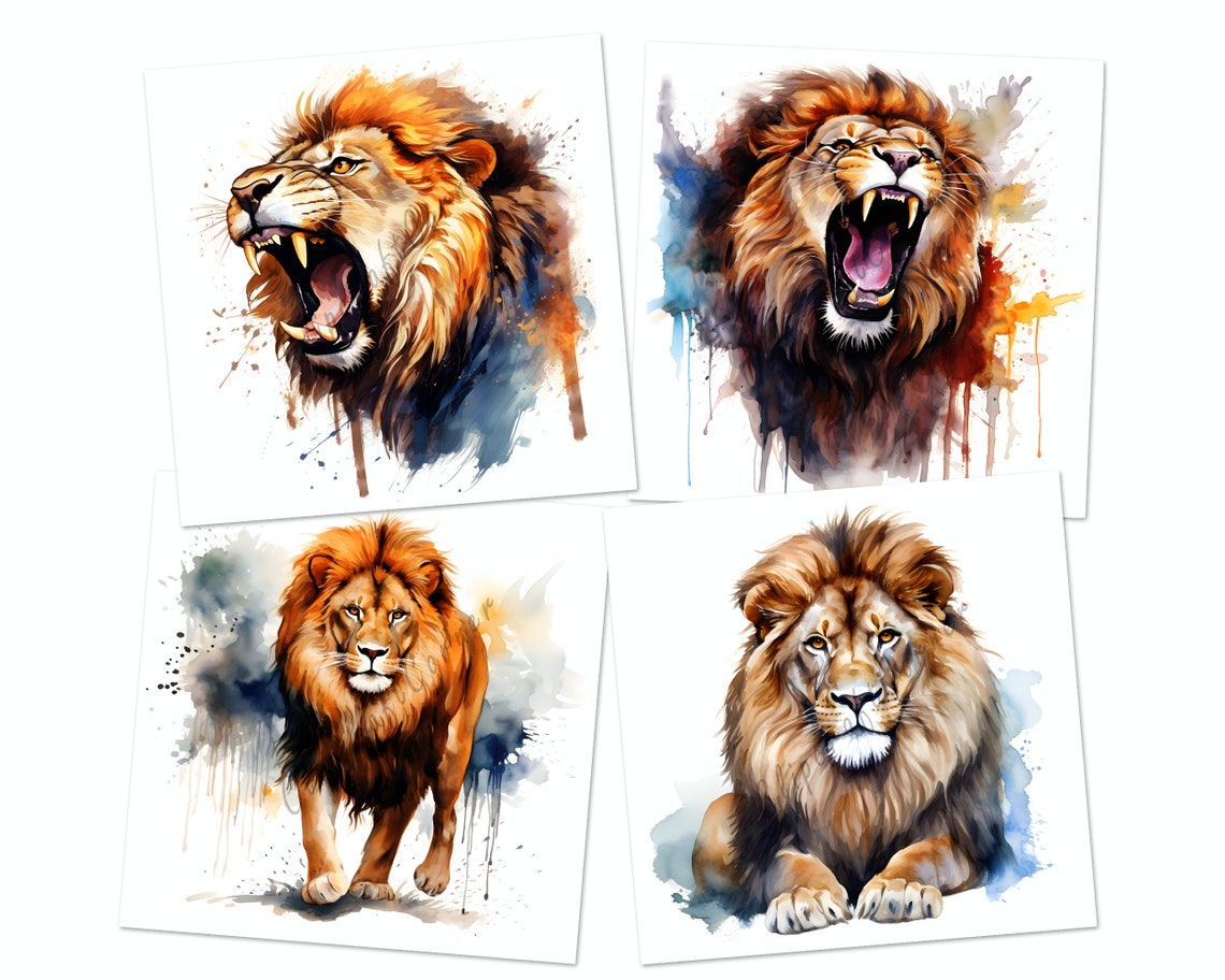 12 Lion Clipart PNG Savannah Animal Bundle | Watercolor Lion Clipart ...