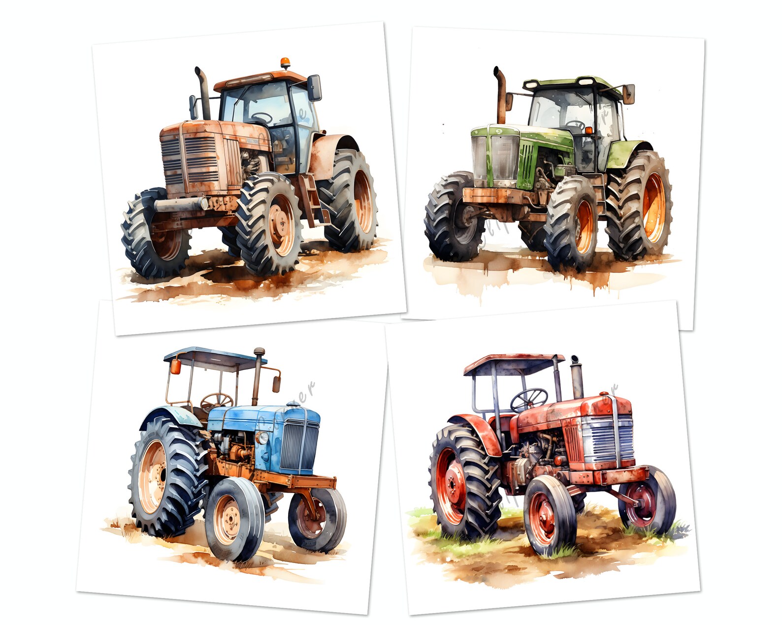 12 Farm Tractors Clipart PNG Bundle | Watercolor Tractor Clipart PNG ...