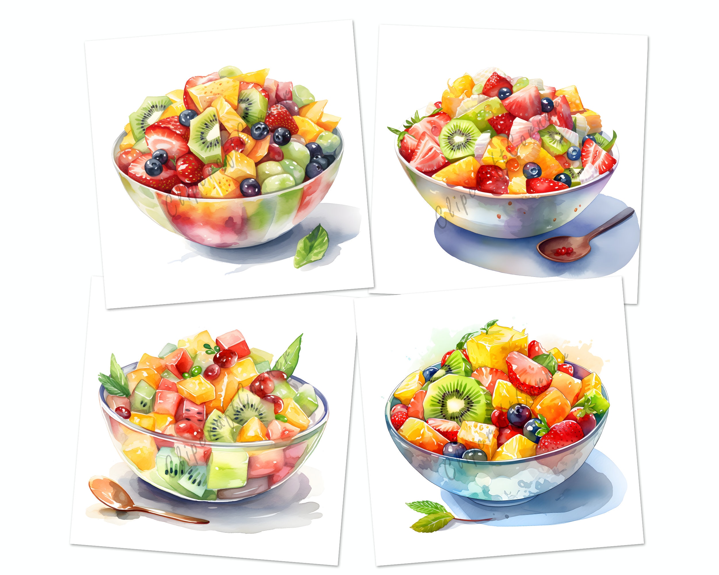12 Tropical Fruit Salad Clipart PNG Bundle Tropical Watercolor Food ...
