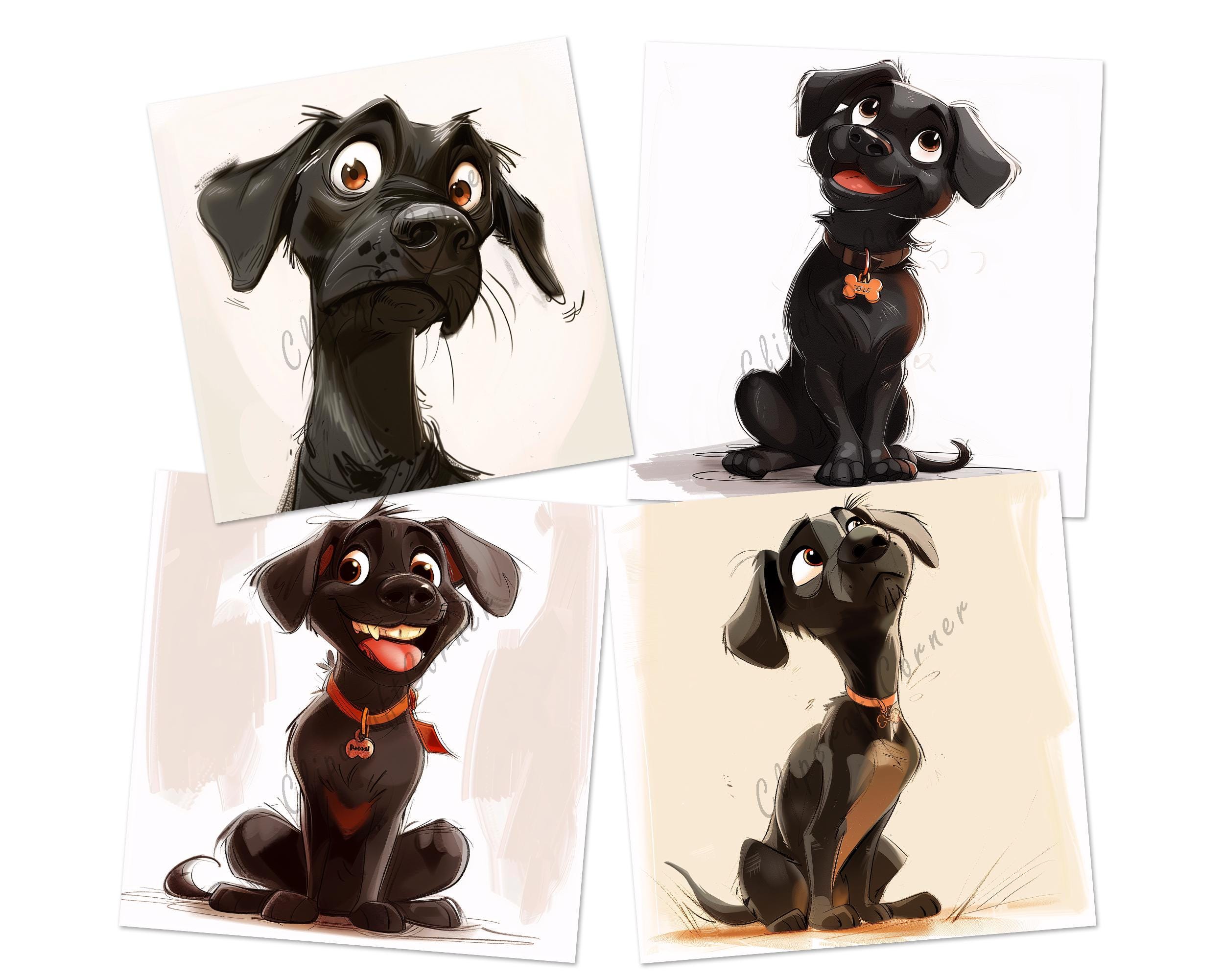 12 Black Labrador Clipart PNG Funny Dog Bundle | Watercolor Dog Cartoon ...