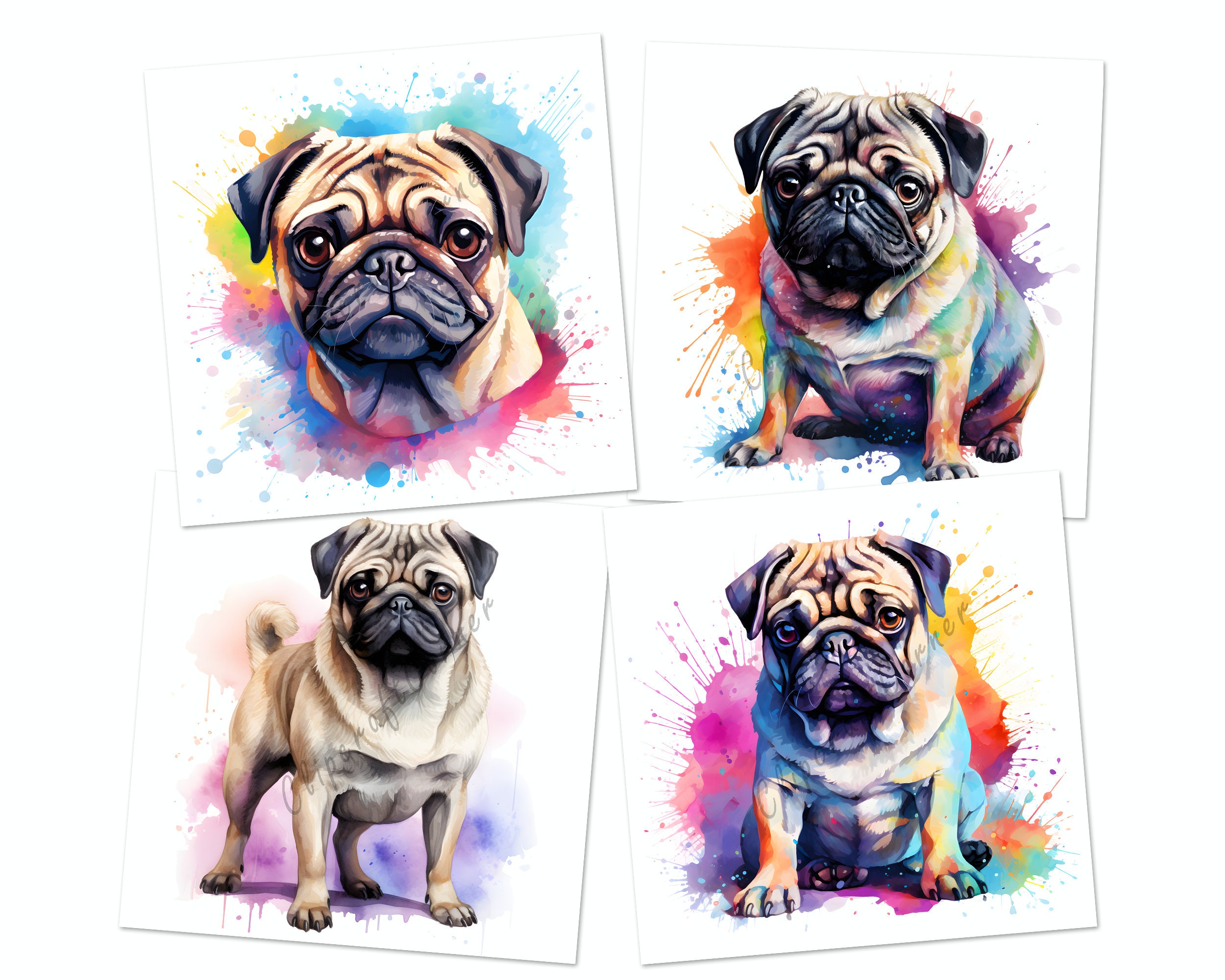 16 Pug Clipart PNG Bundle Watercolor Dog Clipart PNG 54 - Etsy