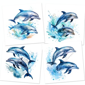 12 Dolphin Clipart PNG Bundle | Watercolor Sea Animals Clipart PNG ...