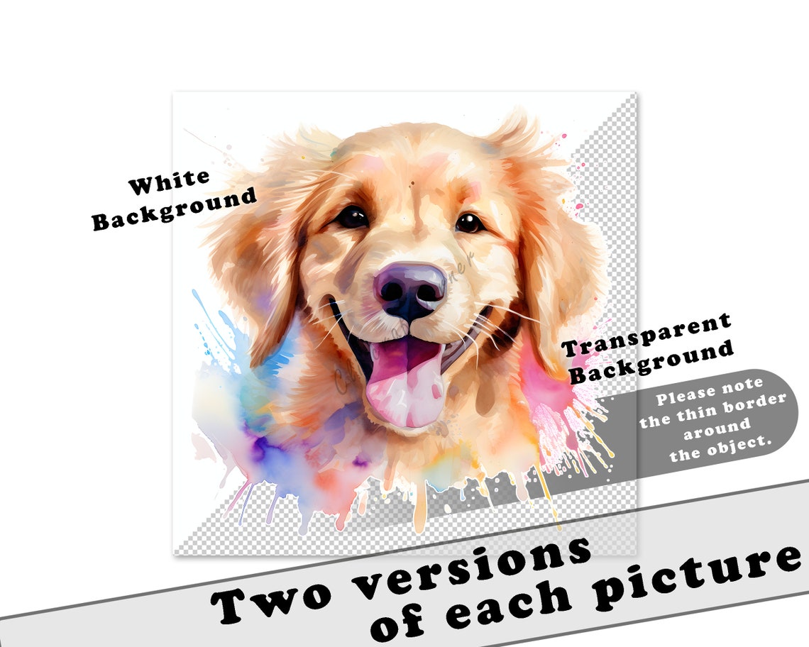12 Puppy Golden Retriever Clipart PNG Bundle | Watercolor Puppy Dog ...
