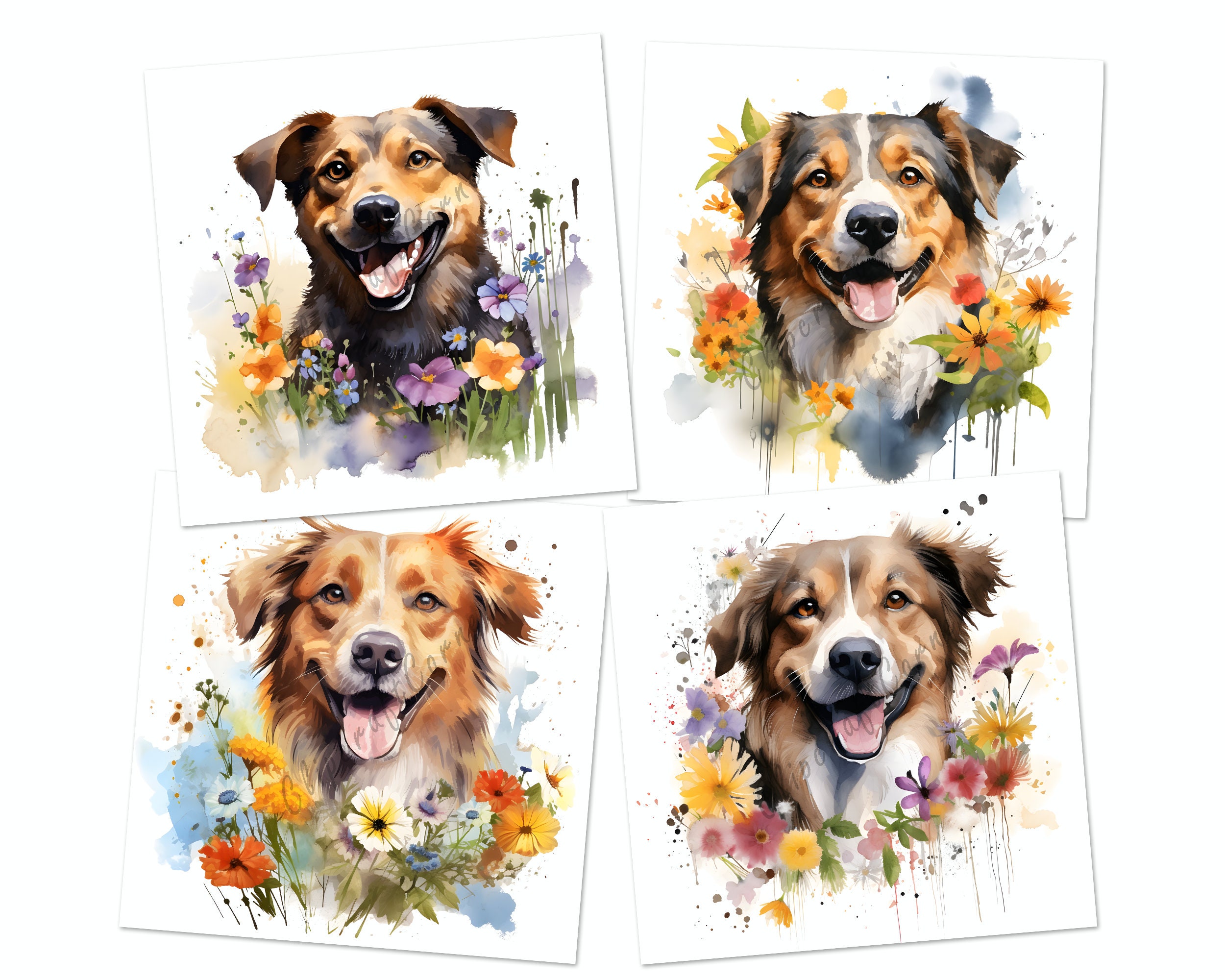 20 Cross Breed Dogs and Flowers Clipart PNG Bundle - Etsy