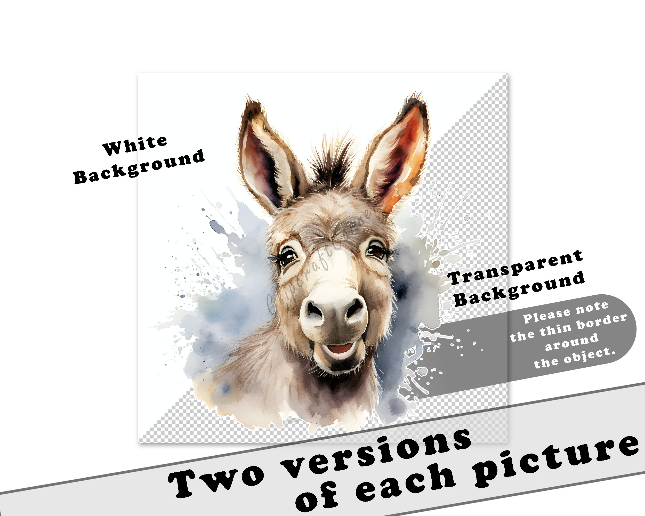 12 Happy Donkeys Clipart PNG Bundle | Watercolor Donkey Clipart PNG ...