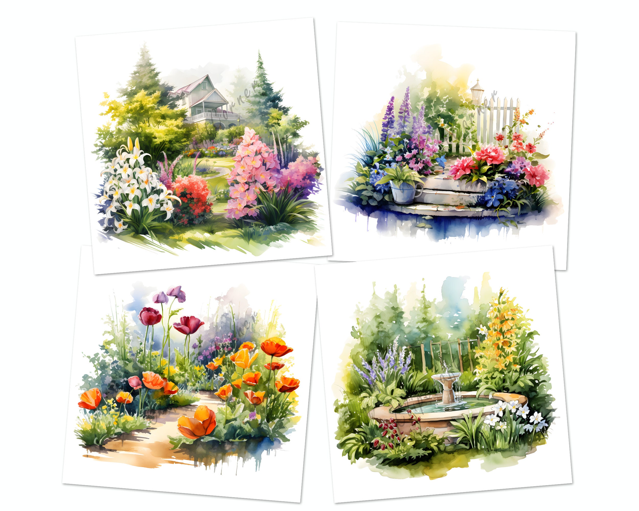 12 Summer Garden Clipart PNG Bundle | Watercolor Summer Garden Clipart ...