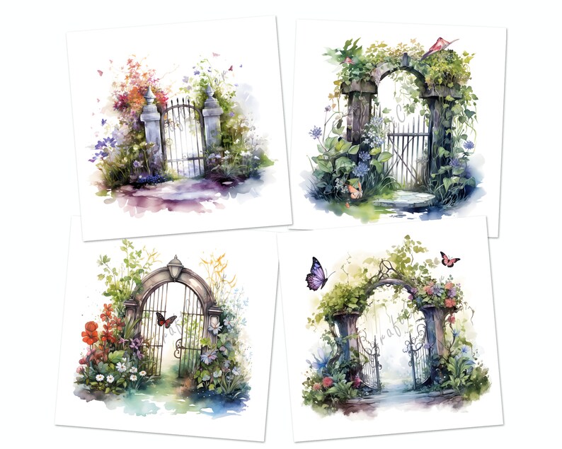 12 Fairy Garden Gate Clipart PNG Fairytale Bundle | Magical Watercolor ...