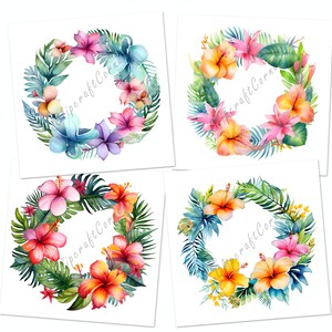 12 Tropical Wreath Clipart PNG Bundle | Tropical Flower Watercolor ...