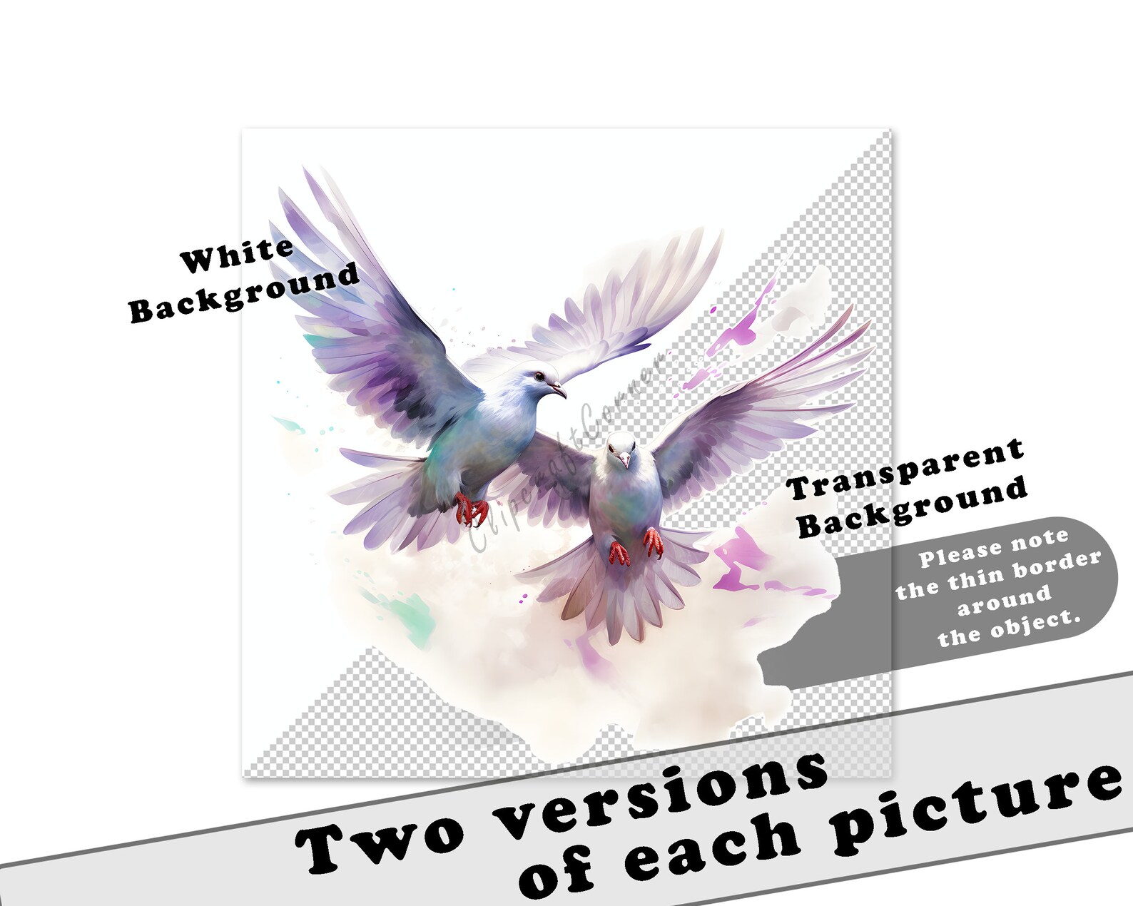 12 Doves in Flight Clipart PNG Art Bundle | Watercolor Bird Clipart PNG ...