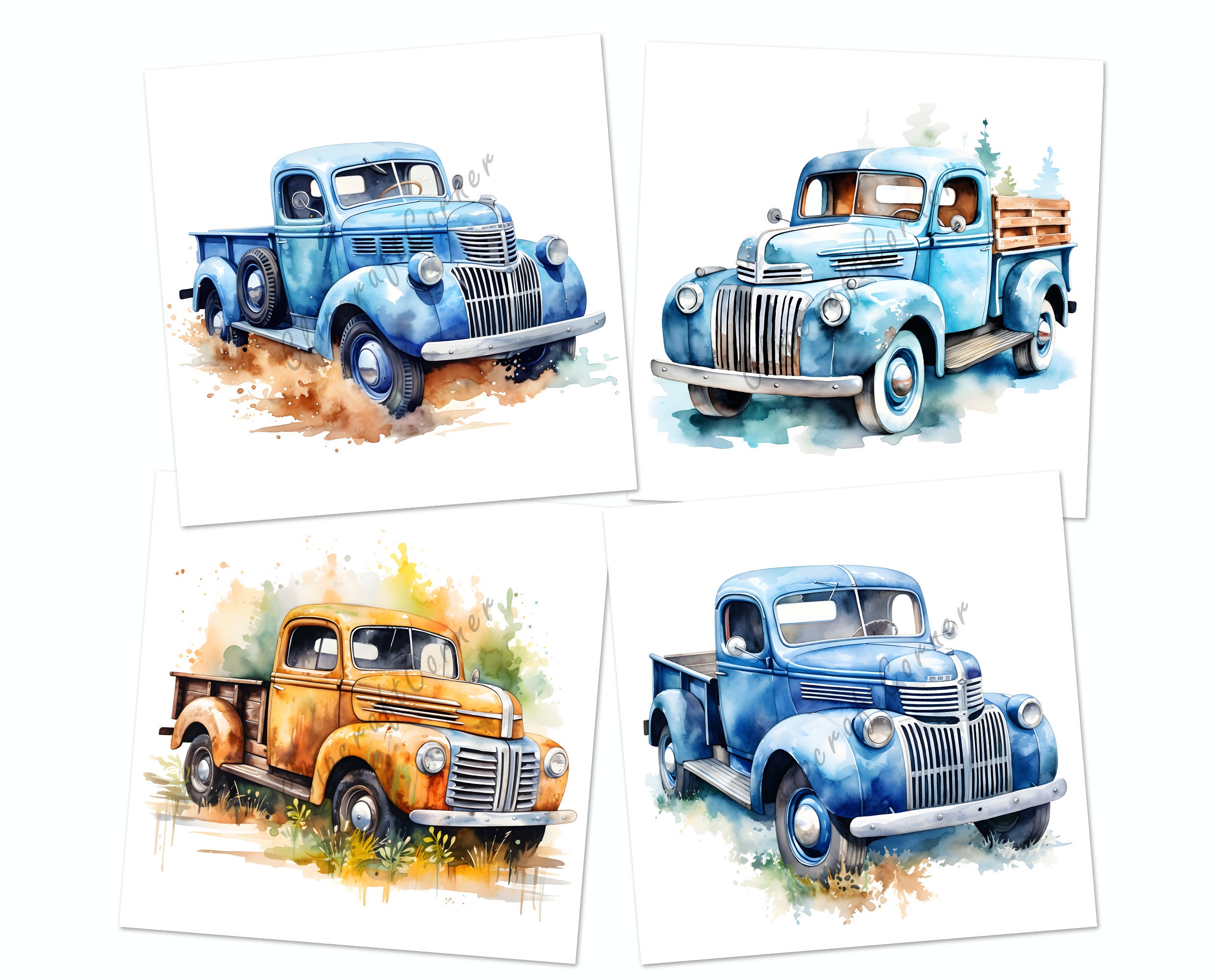 12 Pickup Truck Clipart PNG Bundle Watercolor Truck Clipart PNG Farm ...