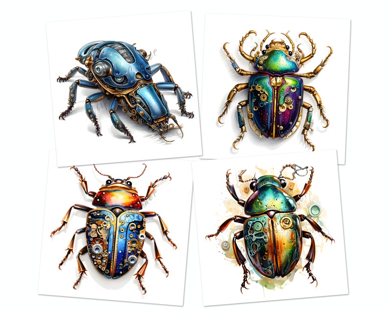 12 Steampunk Beetle Clipart PNG Animal Bundle | Watercolor Steampunk ...