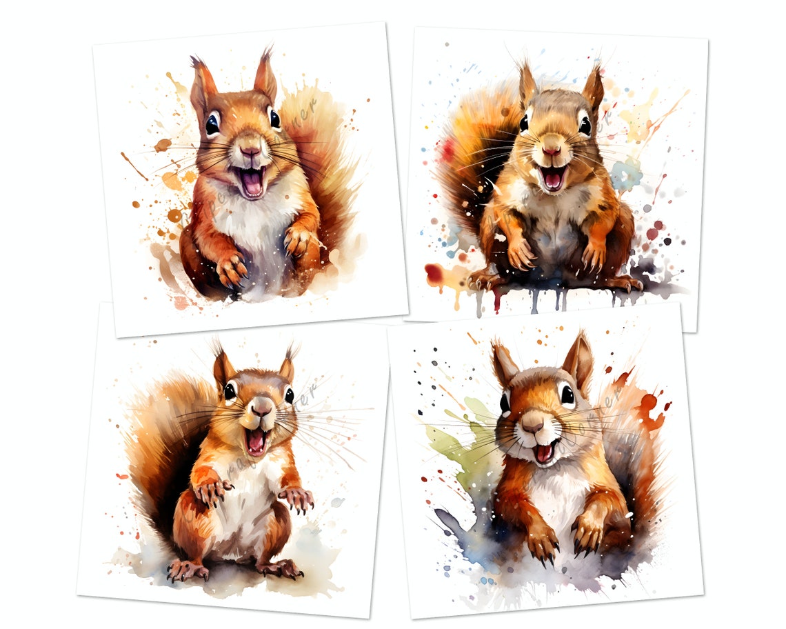 12 Happy Squirrel Clipart PNG Forest Animal Bundle | Watercolor ...