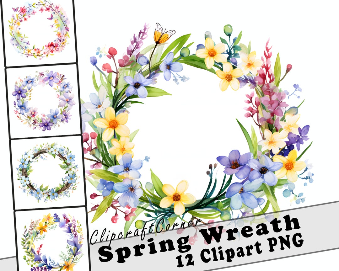 12 Spring Wreath Flowers Clipart PNG | Watercolor Wildflowers Floral ...