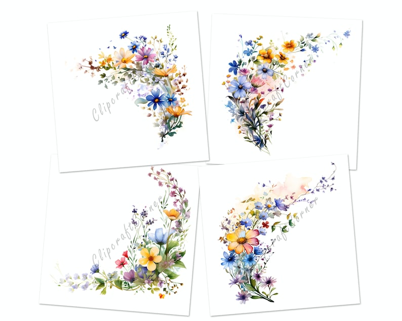 20 Wildflower Frame Corners Clipart PNG | Wild Flower Watercolor Floral ...