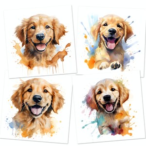 12 Puppy Golden Retriever Clipart PNG Bundle | Watercolor Puppy Dog ...