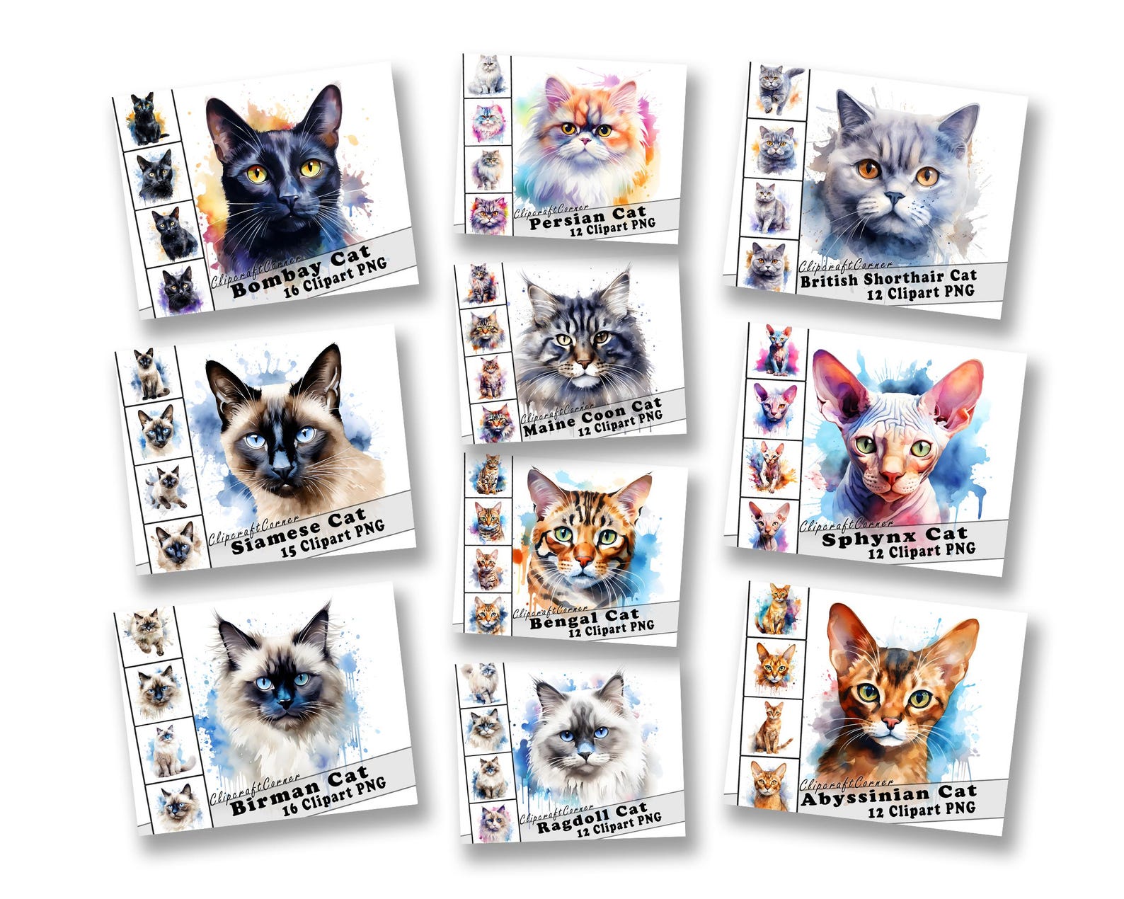 800+ Watercolor Cat Mega Bundle Clipart PNG | Funny Cat Bundle | 60 ...