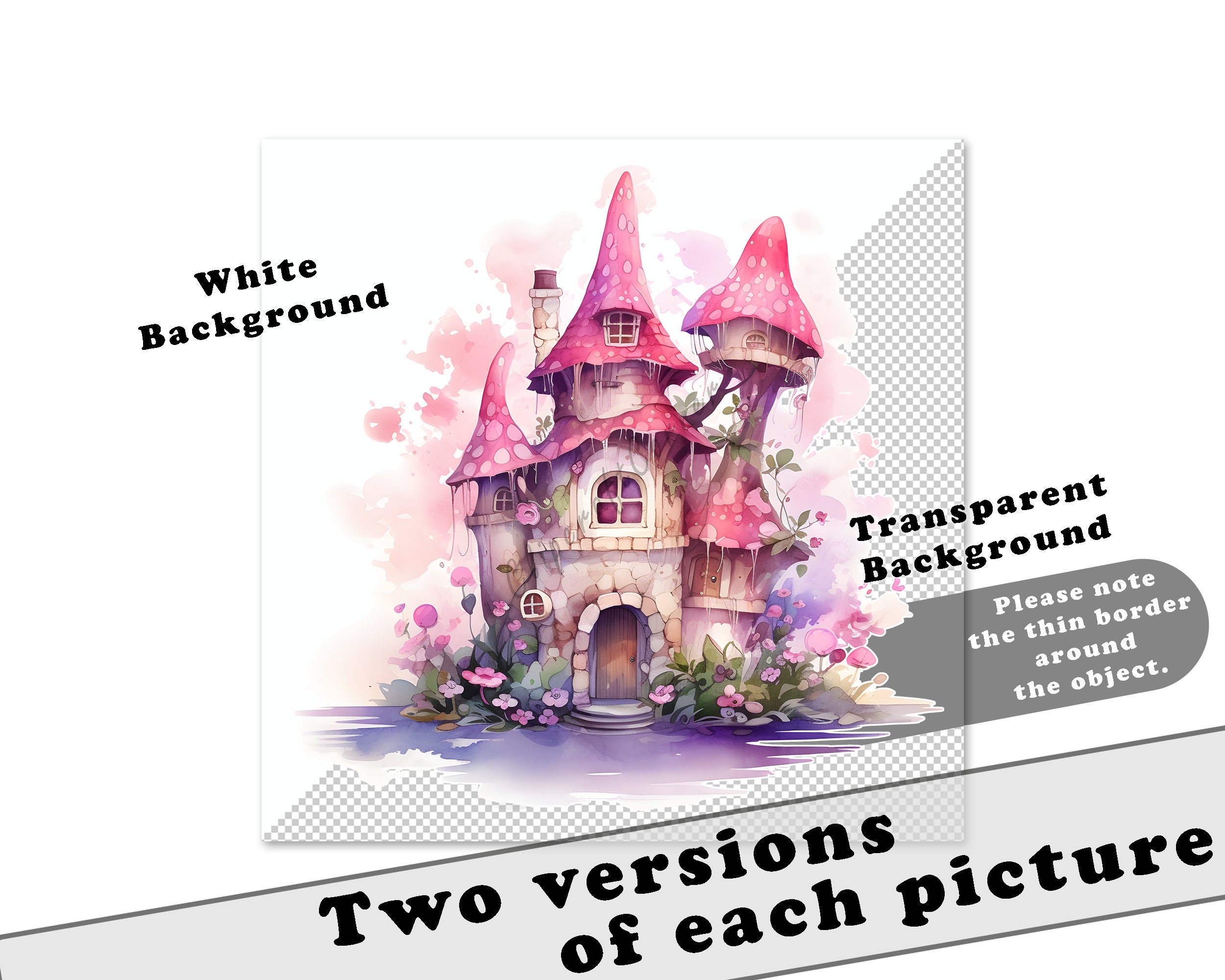 12 Pink Fairy House Clipart PNG Fairytale Bundle | Magical Watercolor ...