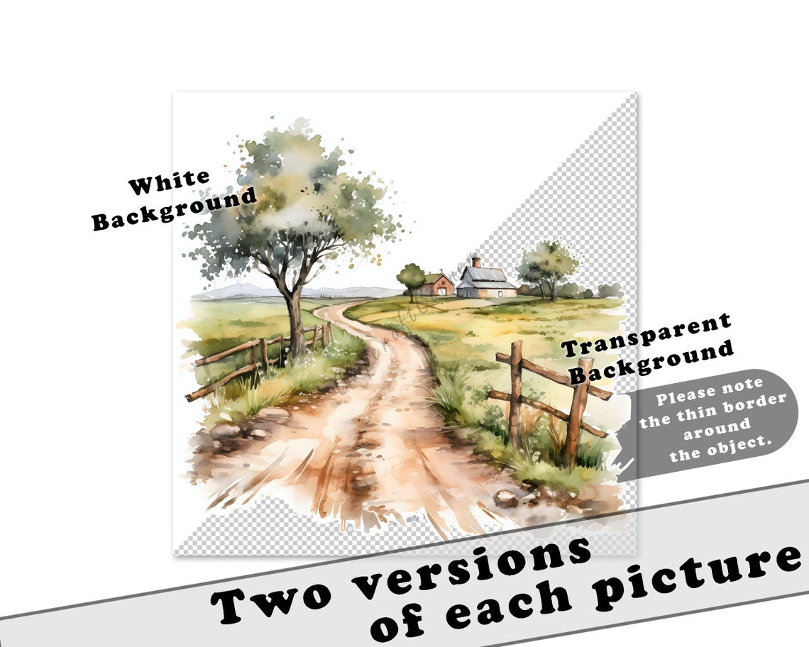 12 Country Lanes Clipart PNG Bundle | Watercolor Country Road Clipart ...