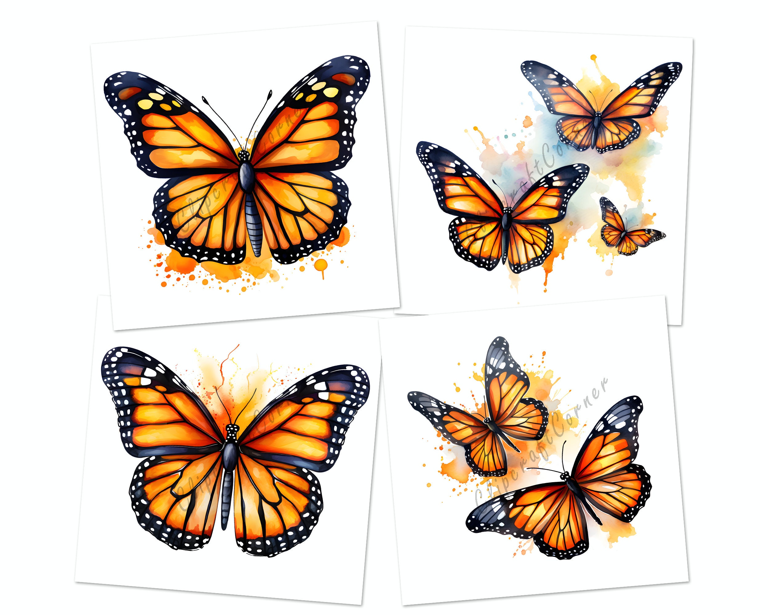 12 Monarch Butterfly Clipart PNG Forest Animal Bundle | Watercolor ...
