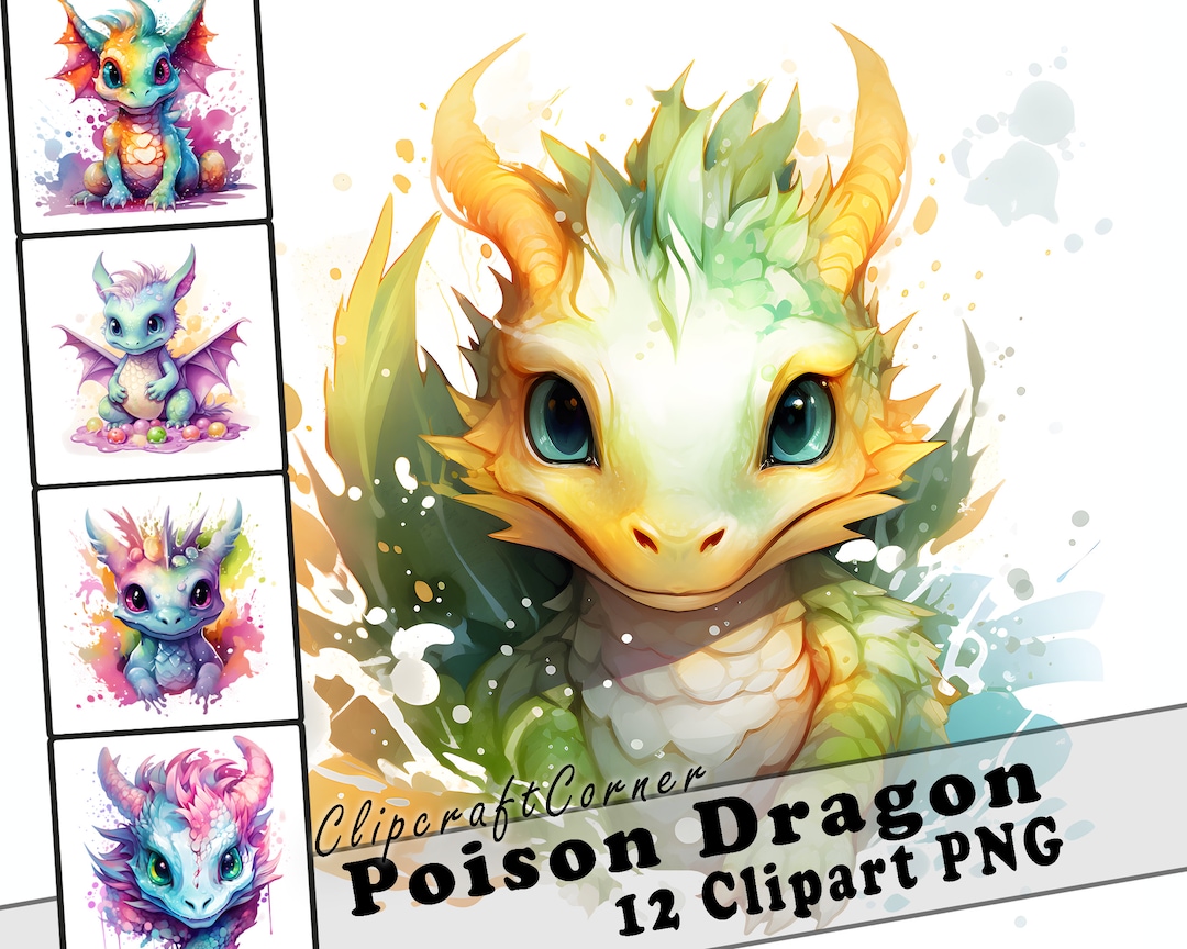 12 Poison Dragon Clipart PNG Fairytale Bundle | Magical Watercolor ...