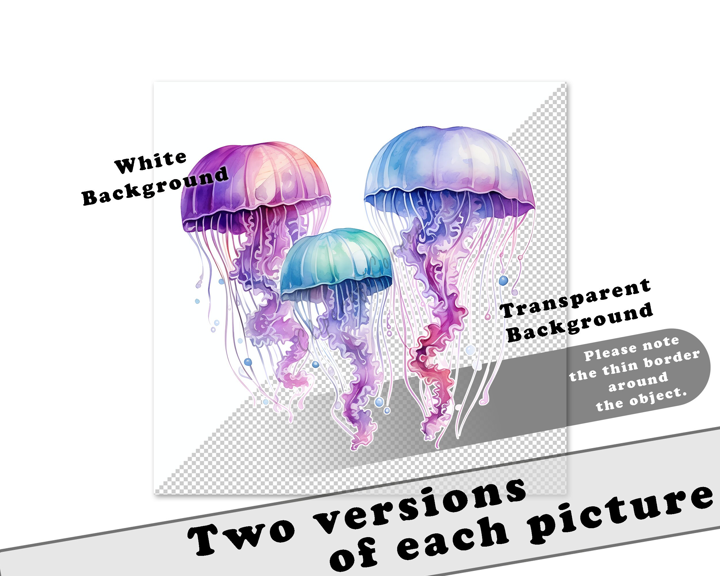 12 Jellyfish Clipart PNG Bundle Watercolor Sea Animals Clipart PNG ...