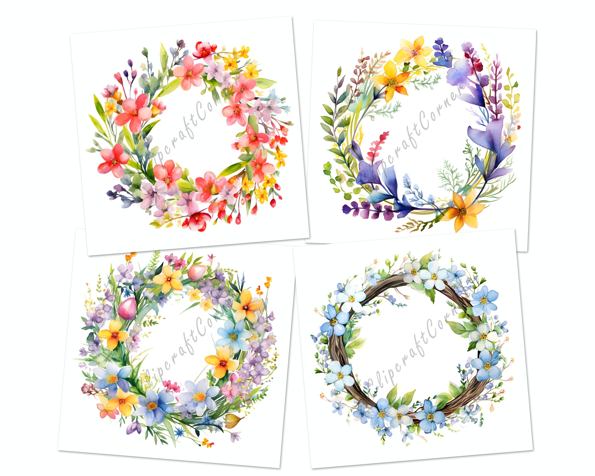 12 Spring Wreath Flowers Clipart PNG | Watercolor Wildflowers Floral ...
