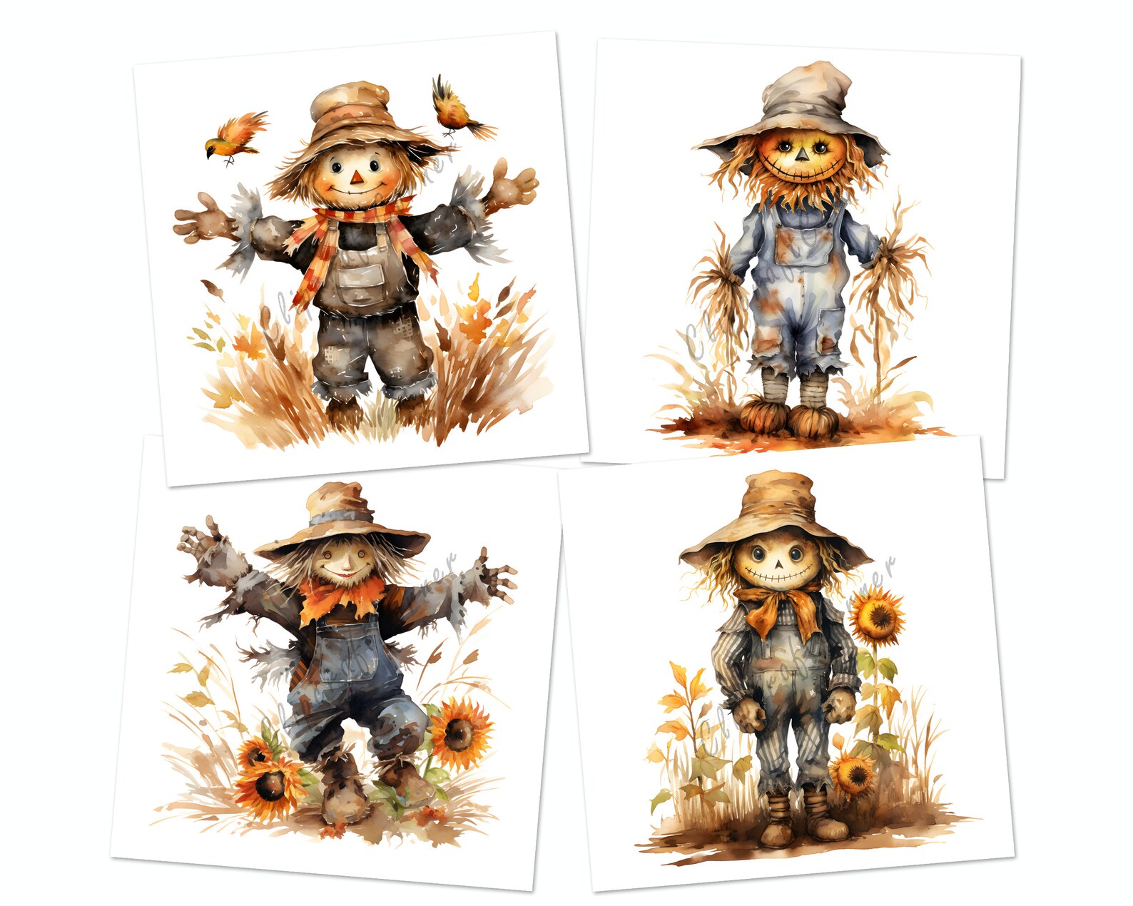 12 Scarecrow Clipart PNG Bundle | Watercolor Scarecrow Clipart PNG ...