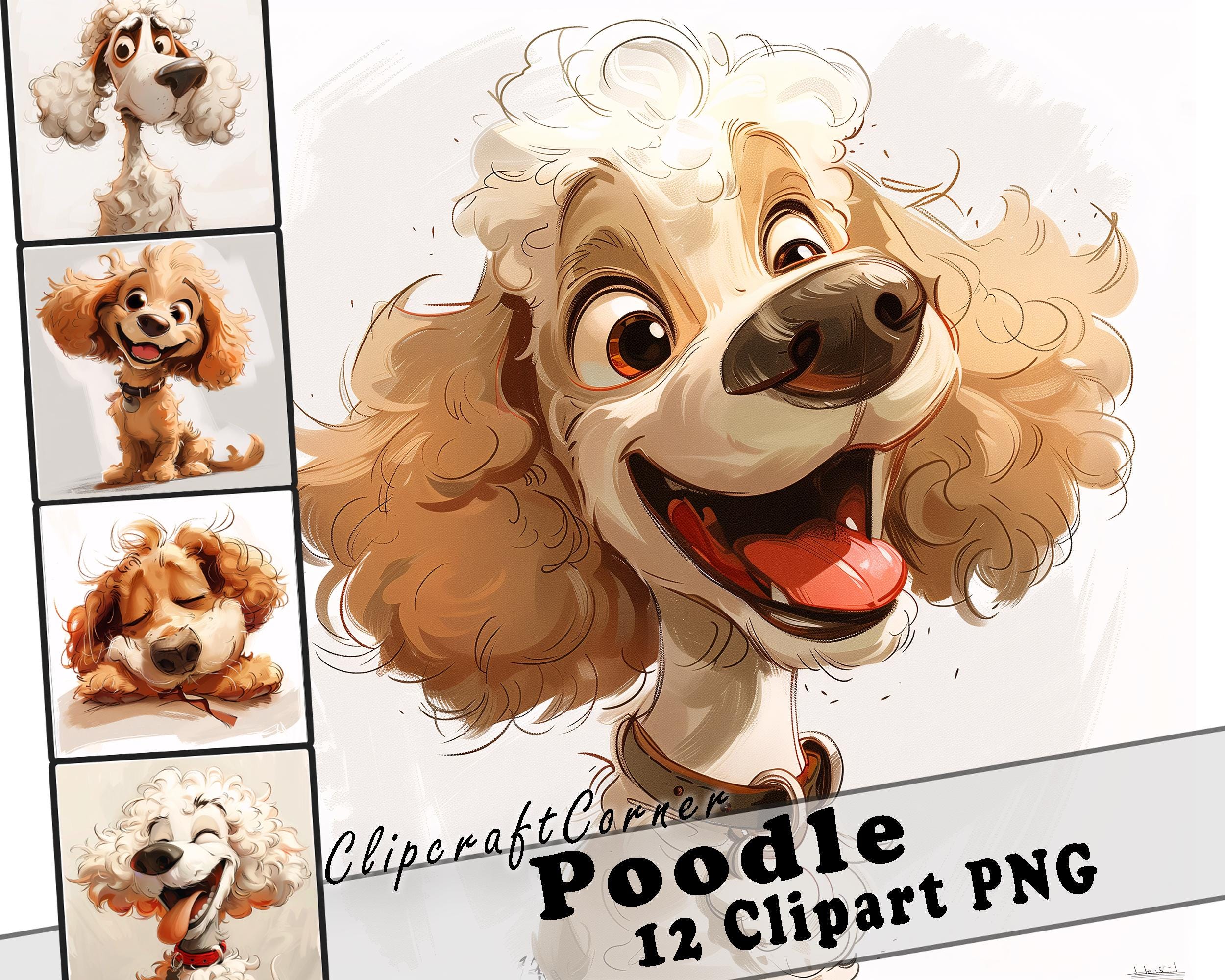 12 Poodle Clipart PNG Funny Dog Bundle | Watercolor Dog Cartoon Clipart ...