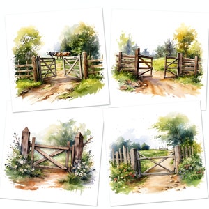 12 Farm Gate Clipart PNG Bundle | Watercolor Gate Clipart PNG | Farm ...