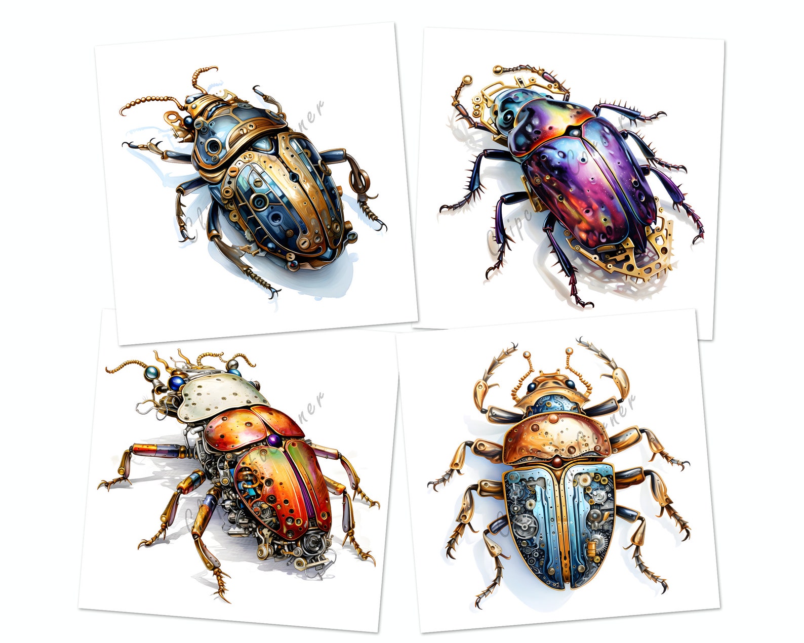 12 Steampunk Beetle Clipart PNG Animal Bundle | Watercolor Steampunk ...