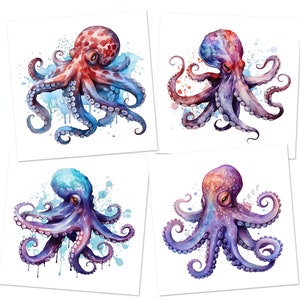 12 Octopus Clipart PNG Bundle | Watercolor Sea Animals Clipart PNG ...