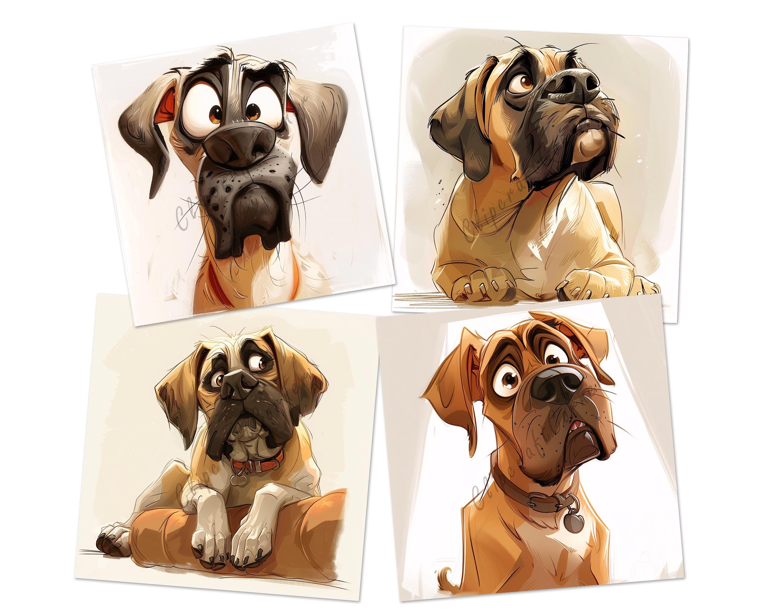 12 English Mastiff Clipart PNG Funny Dog Bundle | Watercolor Dog ...