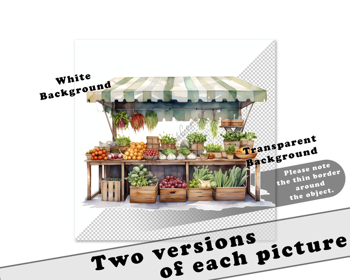12 Farmers Market Stall Clipart PNG Bundle | Watercolor Market Stall ...