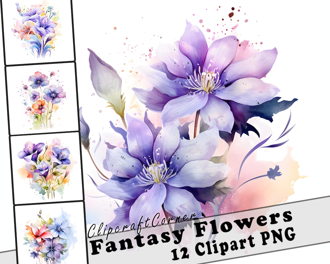 12 Fantasy Flowers Clipart PNG Fairytale Bundle | Magical Watercolor ...