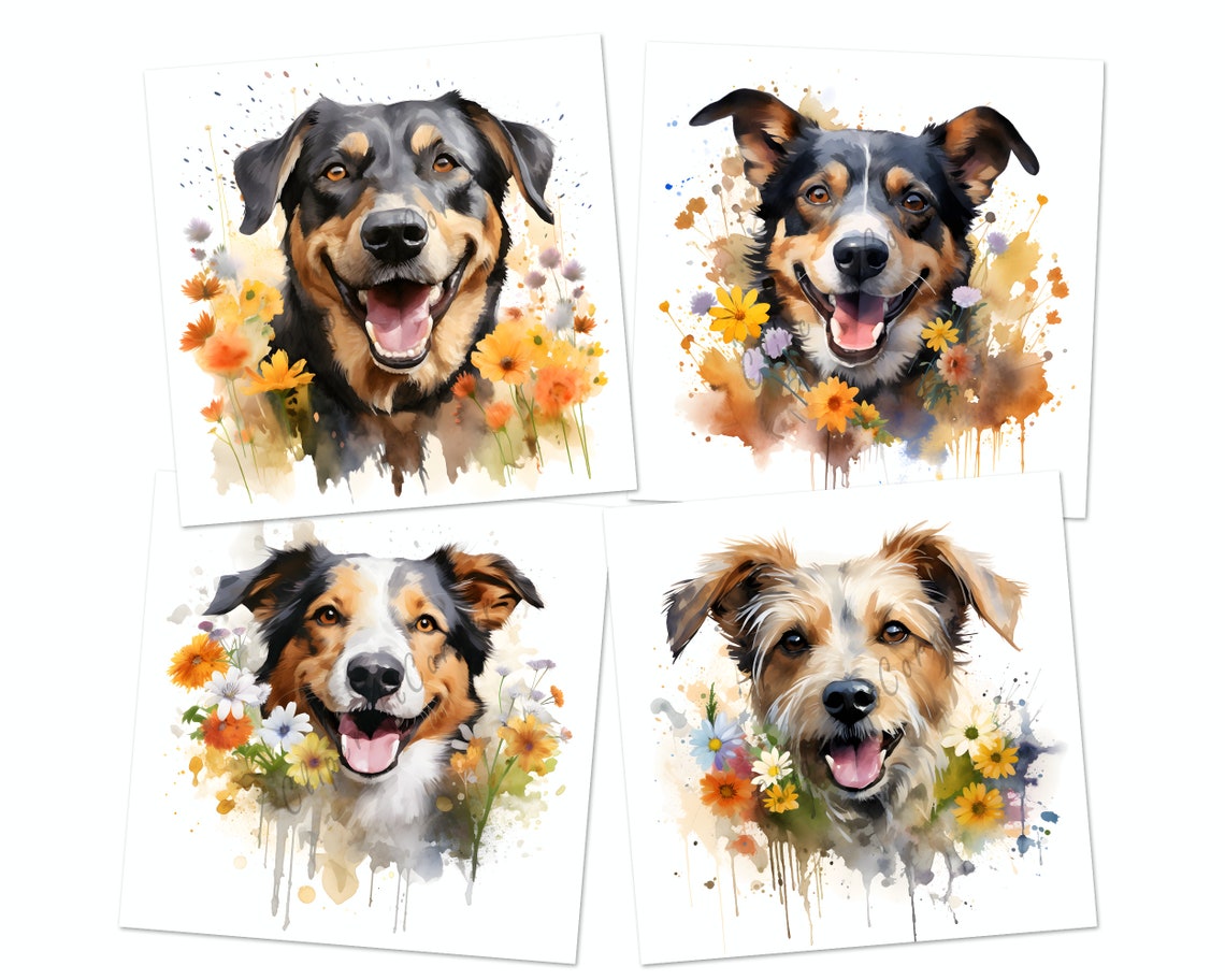 20 Cross Breed Dogs and Flowers Clipart PNG Bundle - Etsy