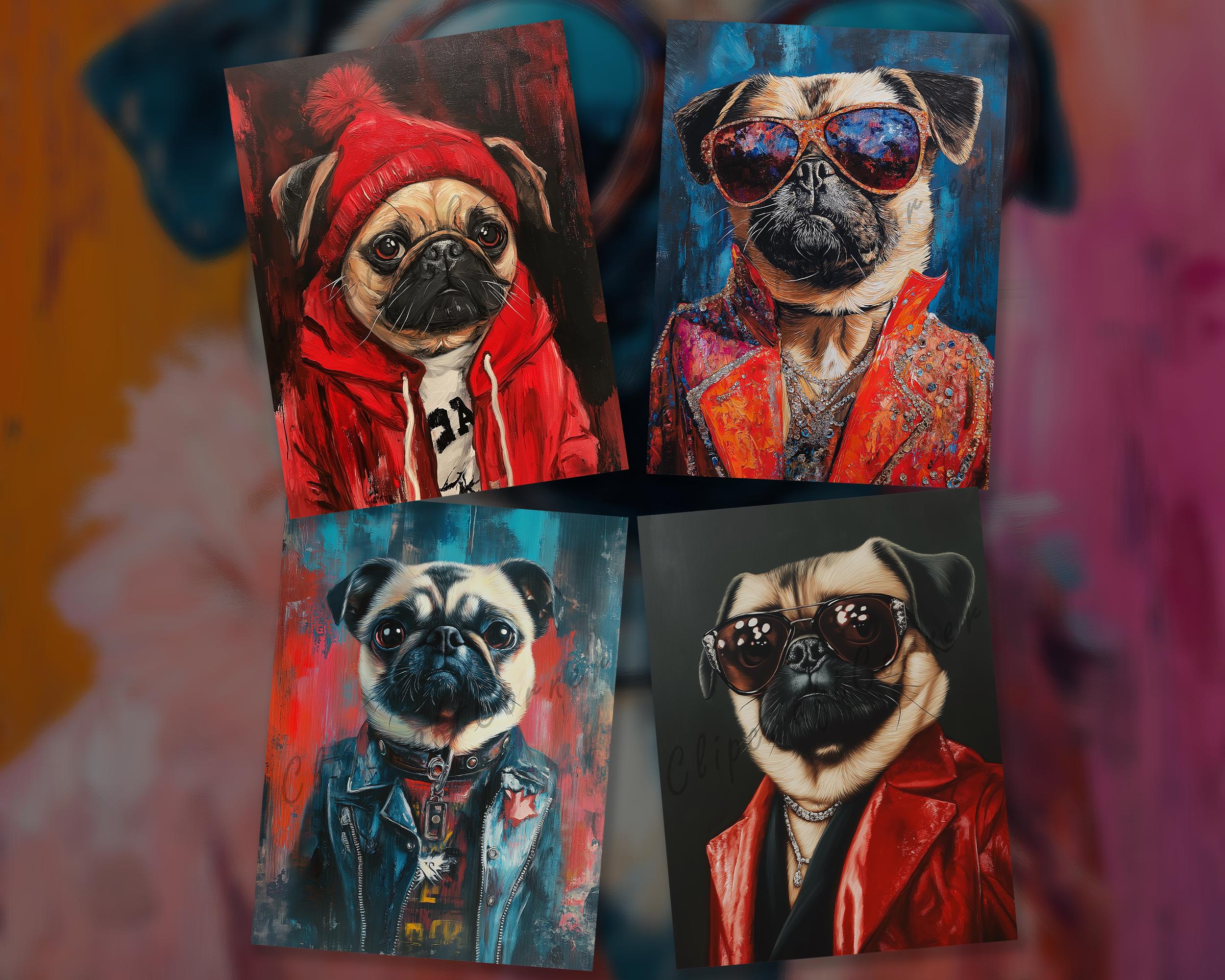 20 Pug Clipart Images | Pug Dog Portraits as Music Stars | Pug PNG Art ...