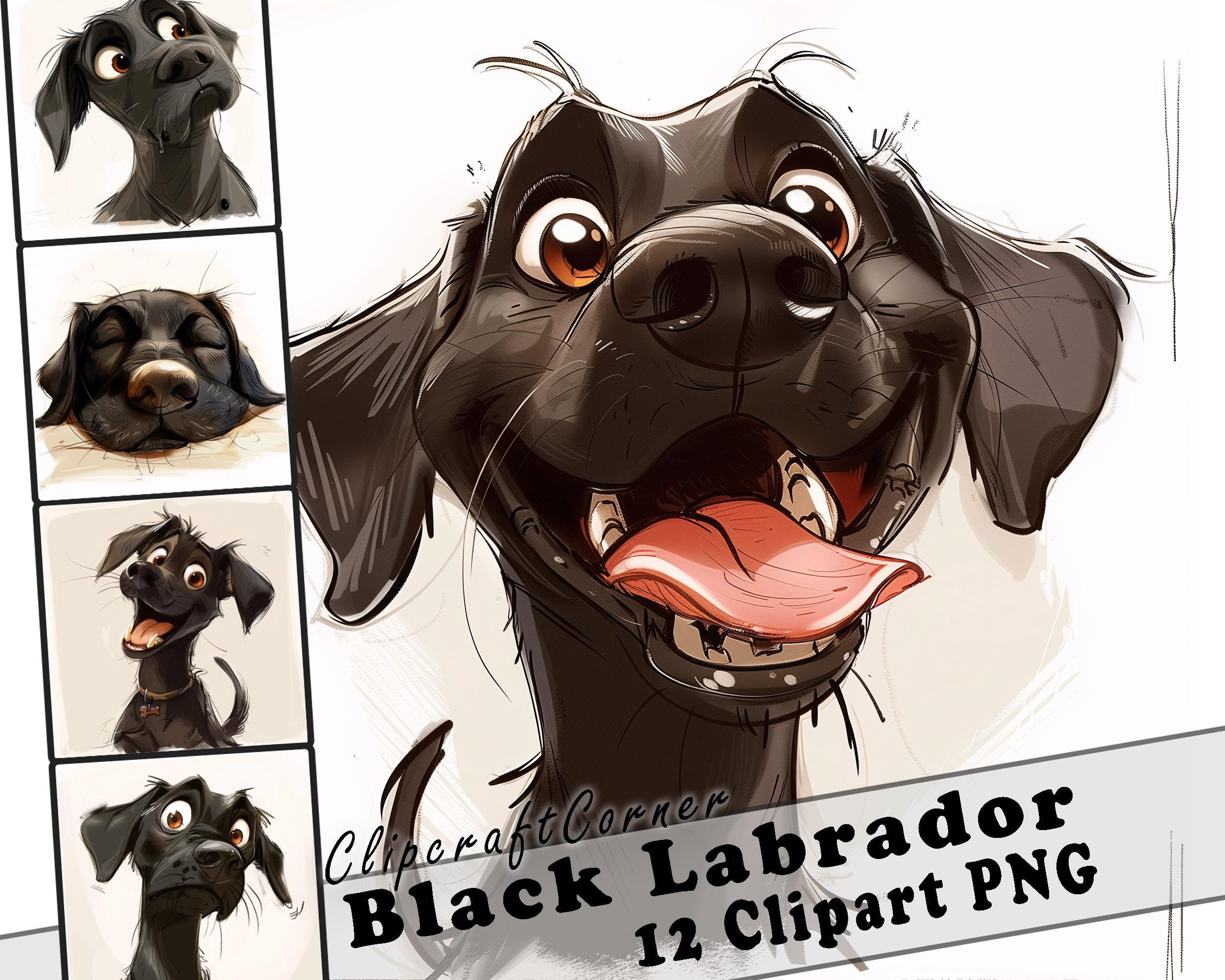 12 Black Labrador Clipart PNG Funny Dog Bundle | Watercolor Dog Cartoon ...