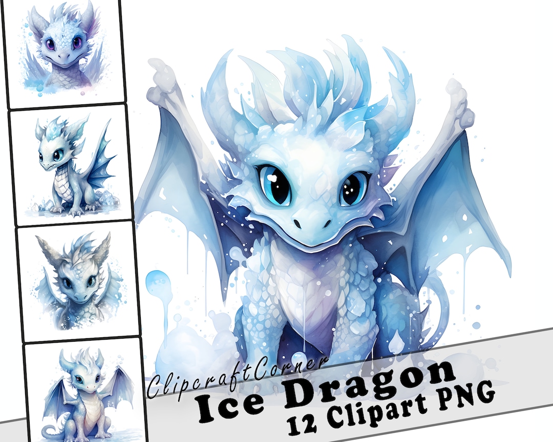 12 Ice Dragon Clipart PNG Fairytale Bundle | Magical Watercolor Fantasy ...