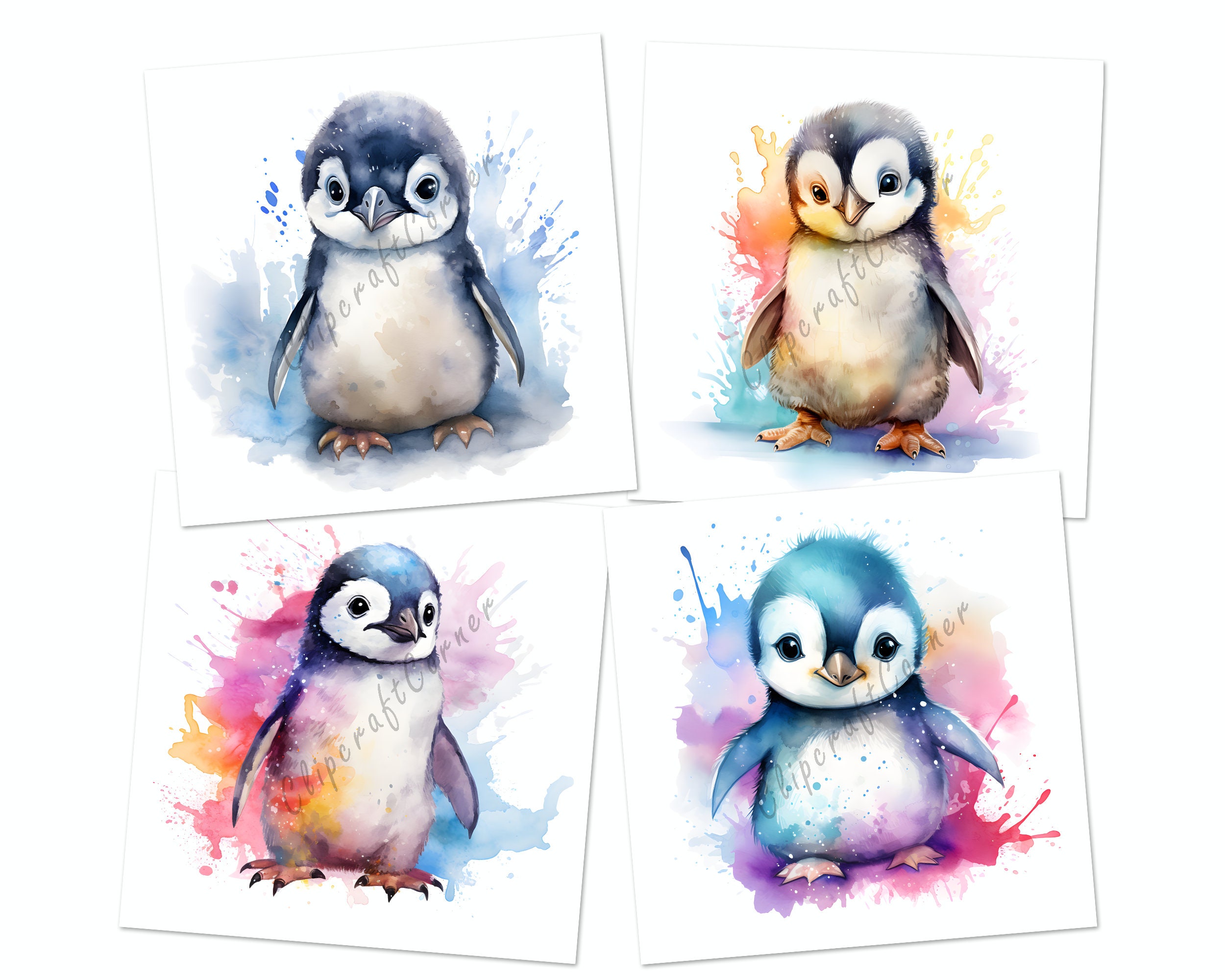 12 Baby Penguins Clipart PNG Art Bundle Watercolor Bird Clipart PNG ...