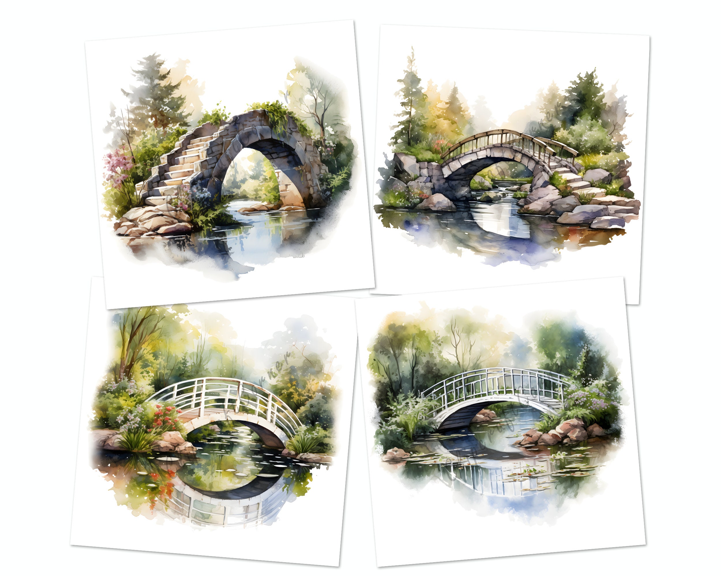 12 Garden Bridge Clipart PNG Bundle | Watercolor Bridge Clipart PNG ...