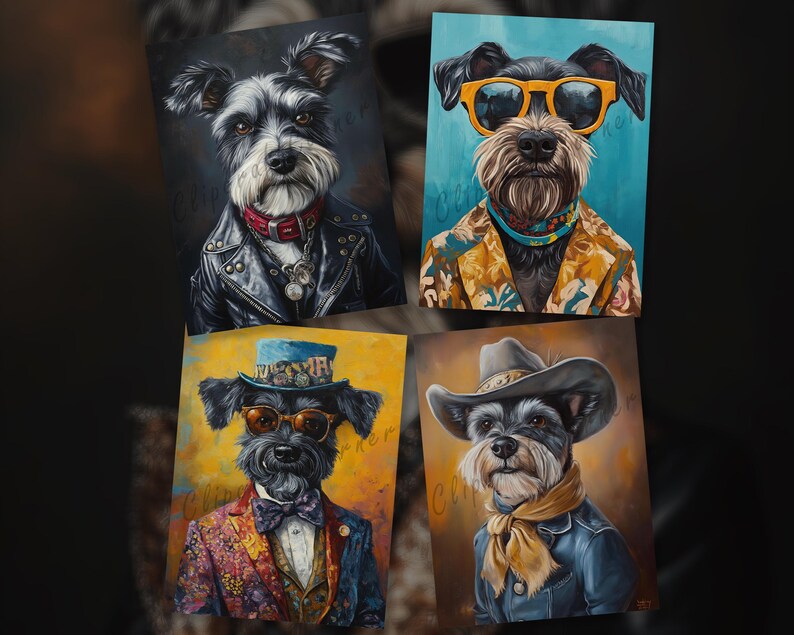 20 Miniature Schnauzer Clipart Images | Schnauzer Dog Portraits as ...
