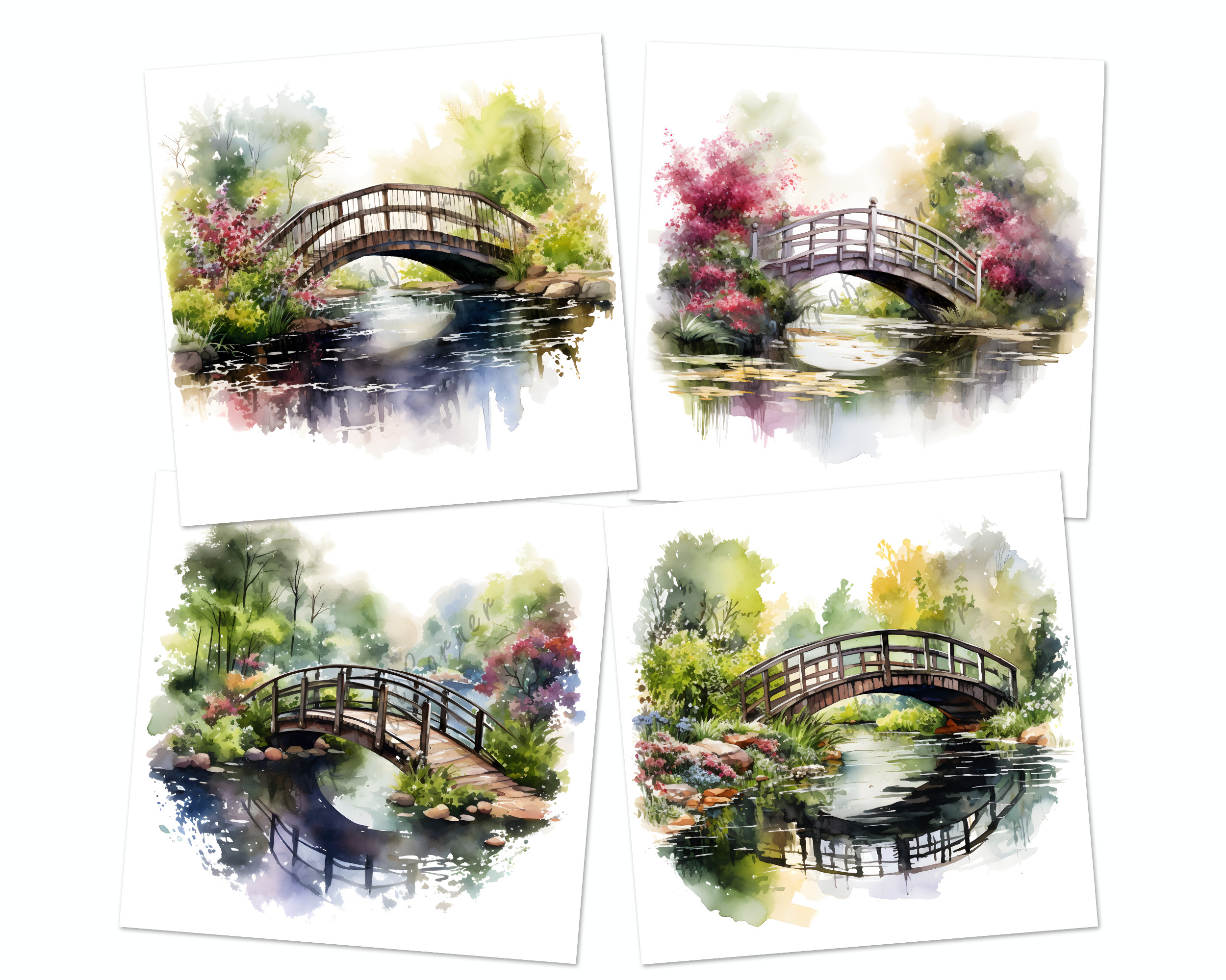 12 Garden Bridge Clipart PNG Bundle | Watercolor Bridge Clipart PNG ...