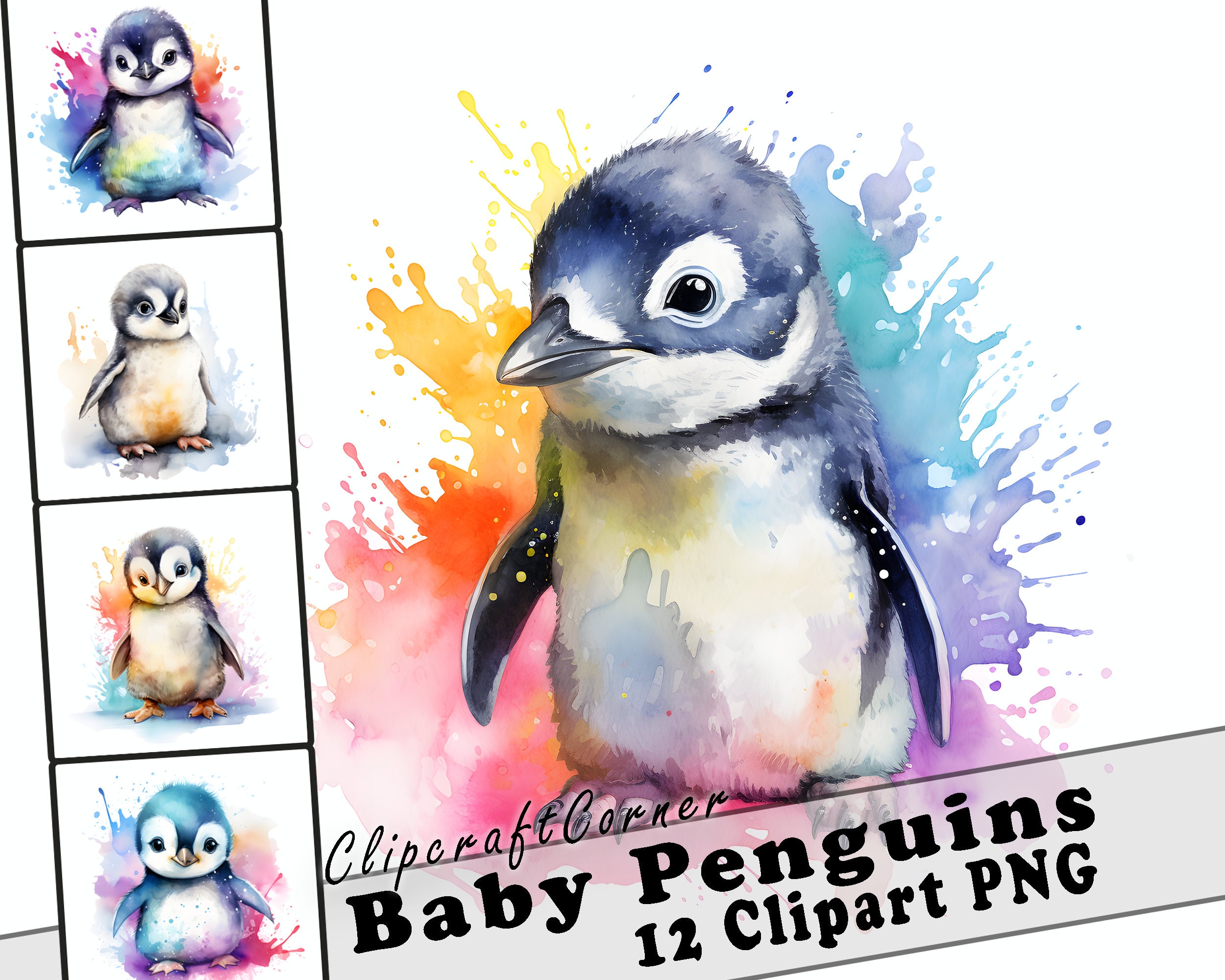 12 Baby Penguins Clipart PNG Art Bundle | Watercolor Bird Clipart PNG ...