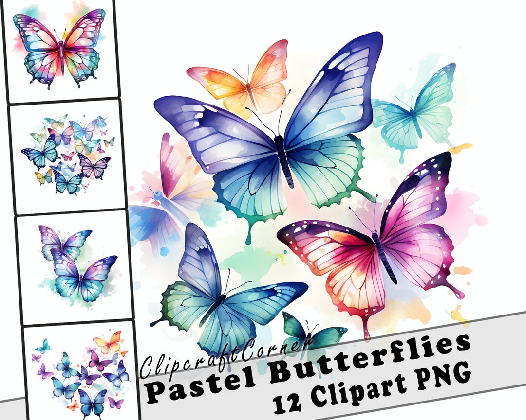12 Pastel Butterfly Clipart PNG Forest Animal Bundle | Watercolor ...