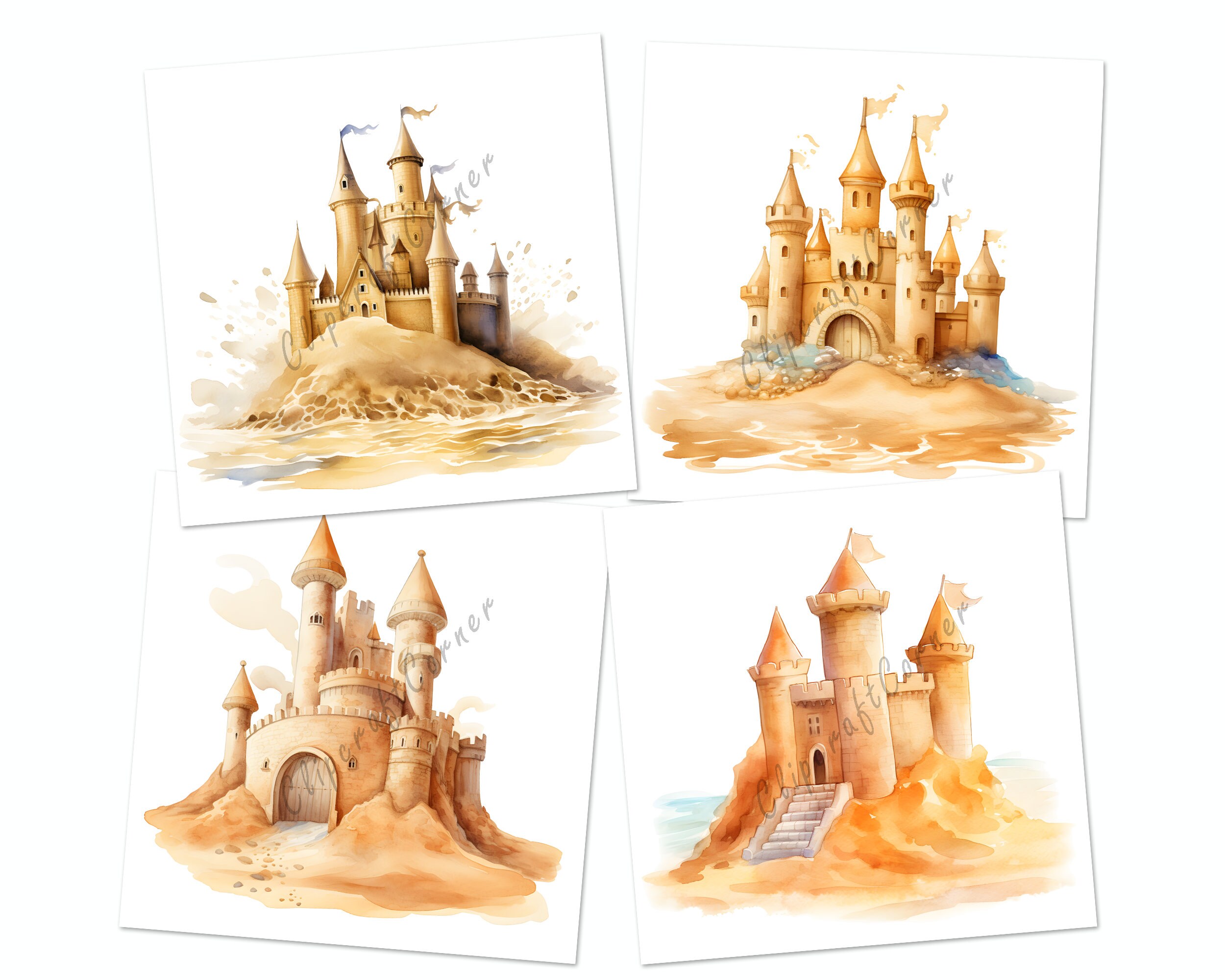 12 Sandcastle Clipart PNG Bundle | Tropical Beach Watercolor Clipart ...